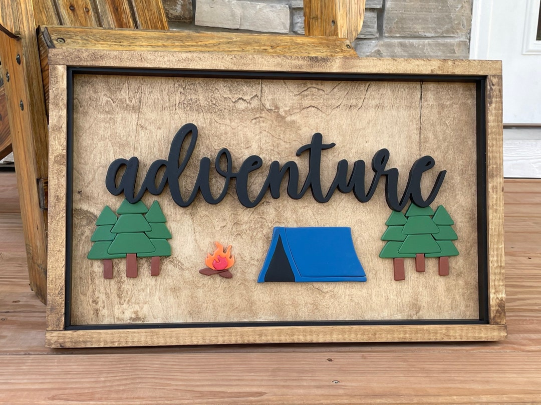 Wooden Adventure Sign, Camping Bedroom Decor, Camping Nursery Decor ...