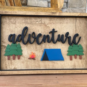 Wooden Adventure Sign, Camping Bedroom Decor, Camping Nursery Decor ...