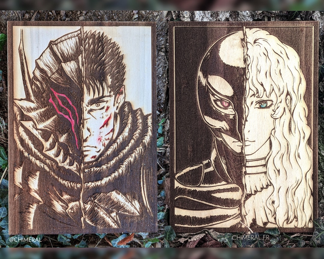 Engraved Wooden Painting - Guts and Griffith Berserk Fan Art - Nature ...