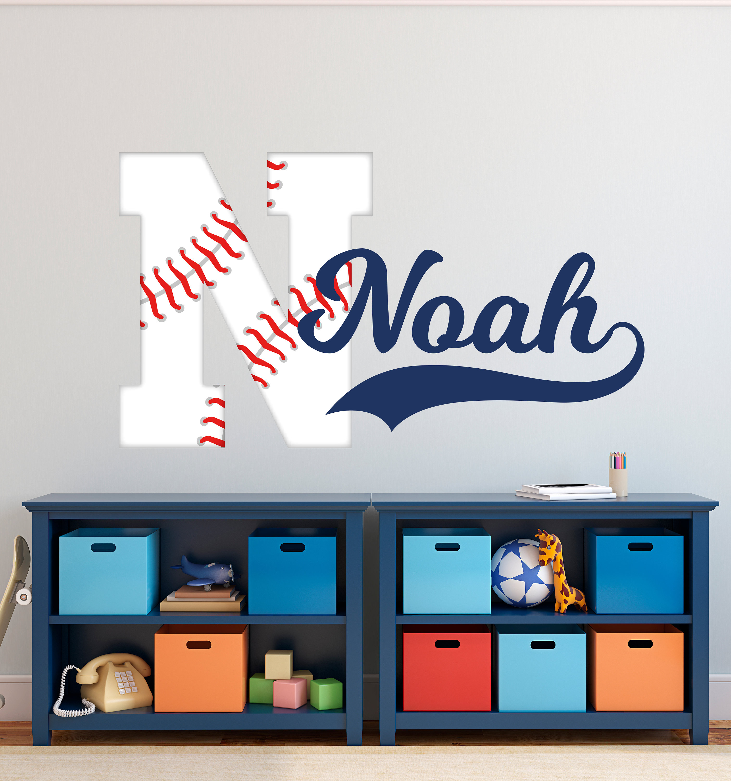 Custom Baseball Initial & Name Wall Decal, Personalized Name Vinyl ...