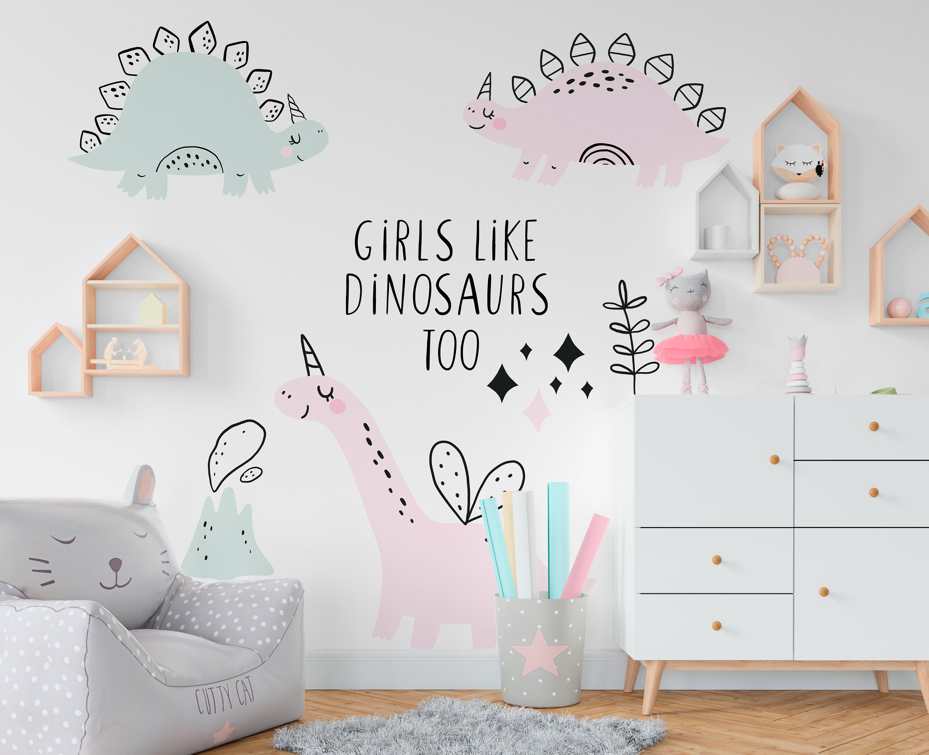 Girls Like Dinosaurs Too Wall Decal Kids Room Vinyl Wall - Etsy
