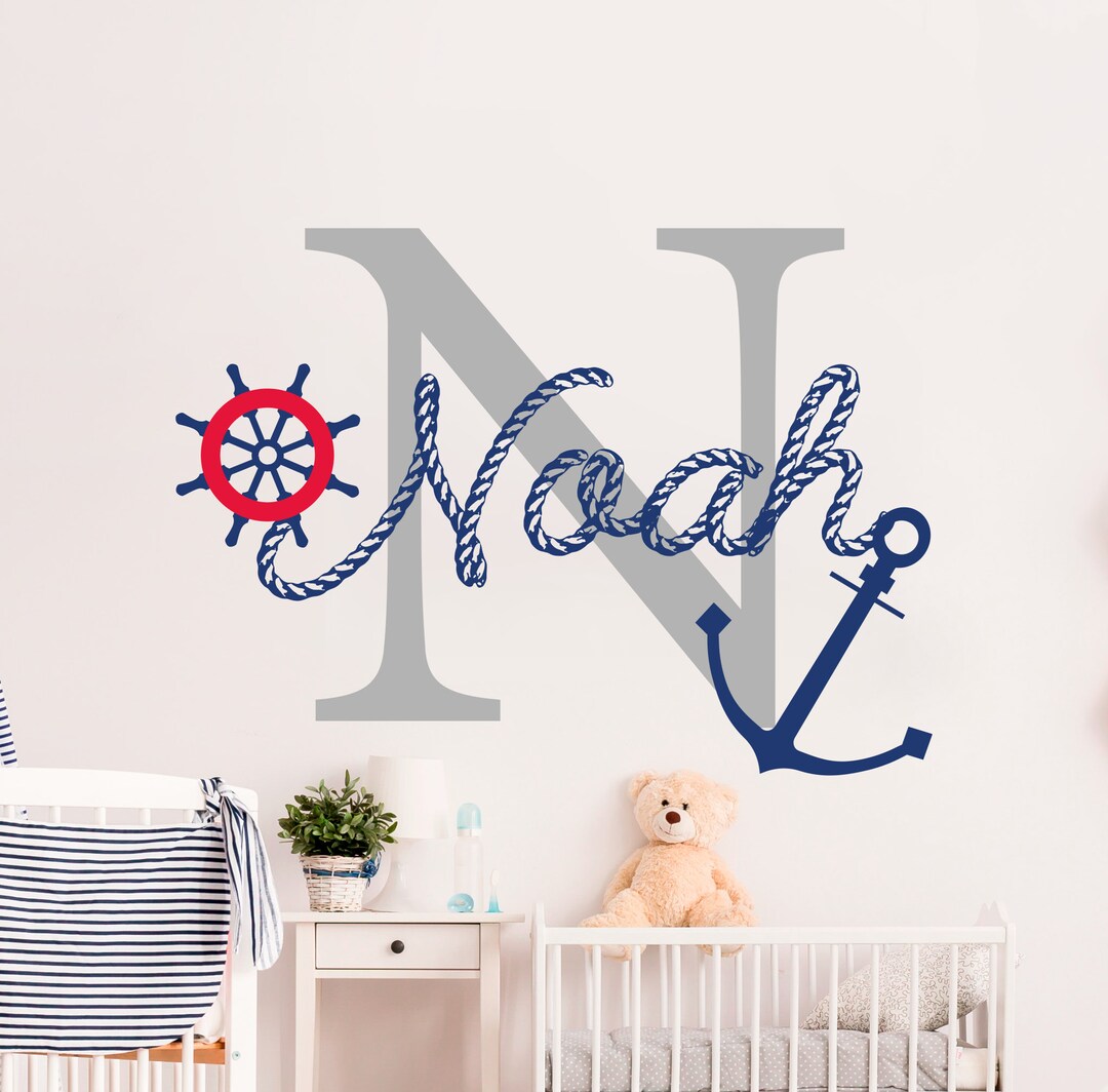 Custom Nautical Sailor Name & Initial Wall Decal, Personalized Nautical ...