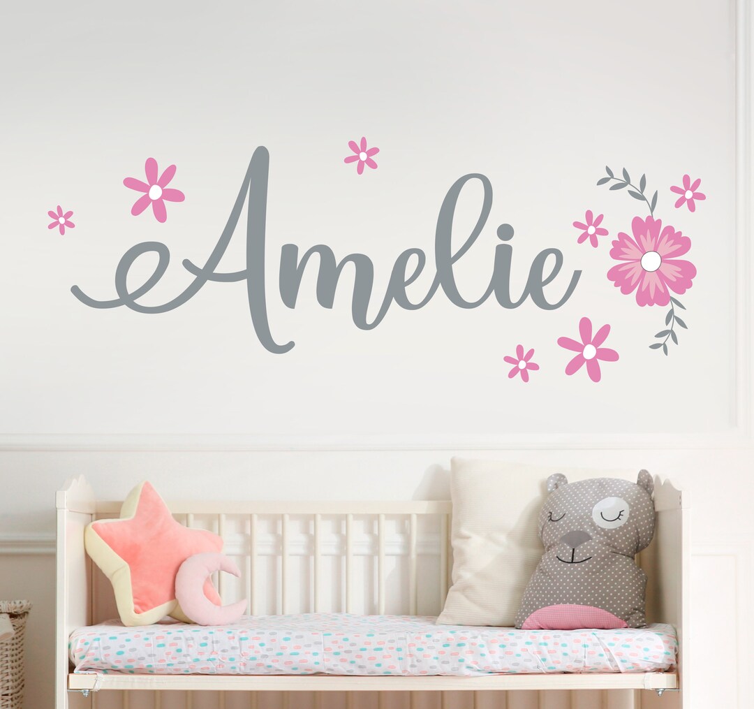 Custom Pretty Flowers Name Wall Decal, Personalized Name Vinyl Decal ...