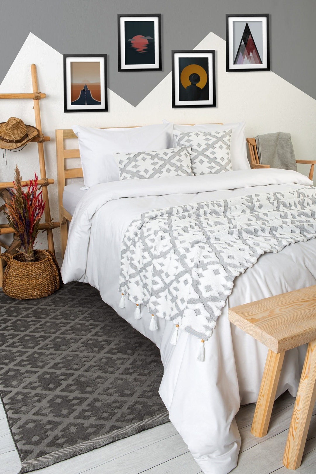 Bed Runner Set, Jacquard Bohemian Punch Pattern, Bed Runner With ...