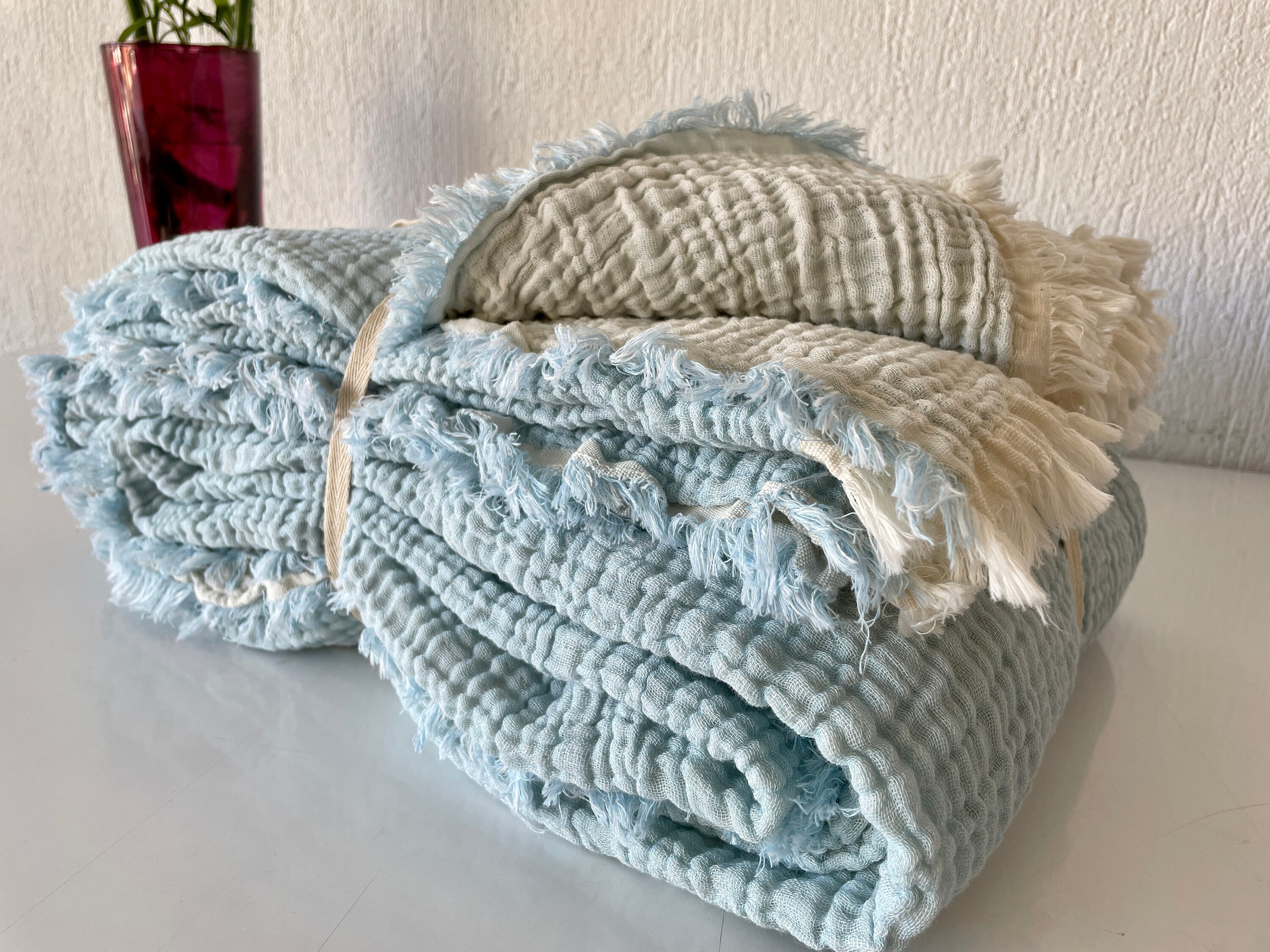 100% Cotton Muslin Bedspread, 4 Layers Throw Blanket, Extra Soft Cotton ...