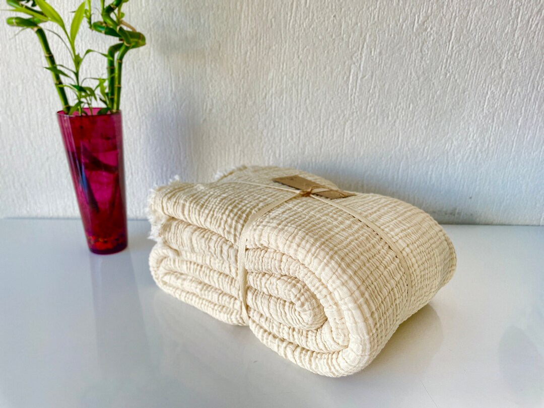 100% Cotton Muslin Bedspread, 4 Layers Throw Blanket, Extra Soft Cotton ...