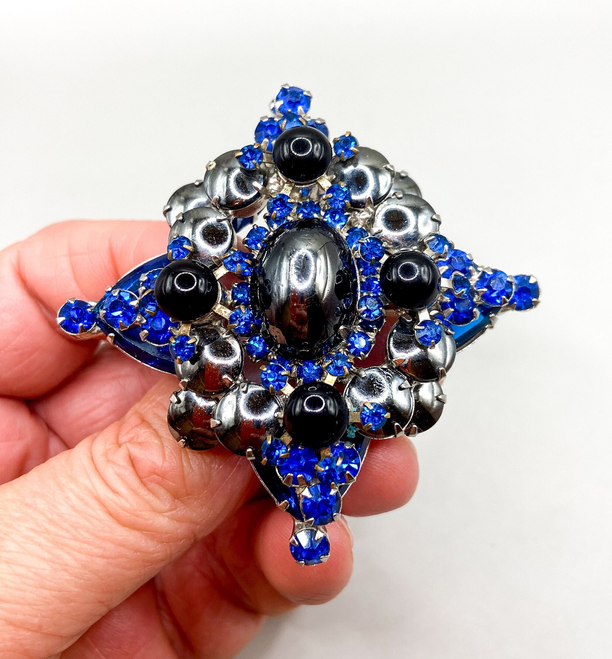 Vintage Verified Juliana D&E Royal Two Layers Blue Rhinestones and ...