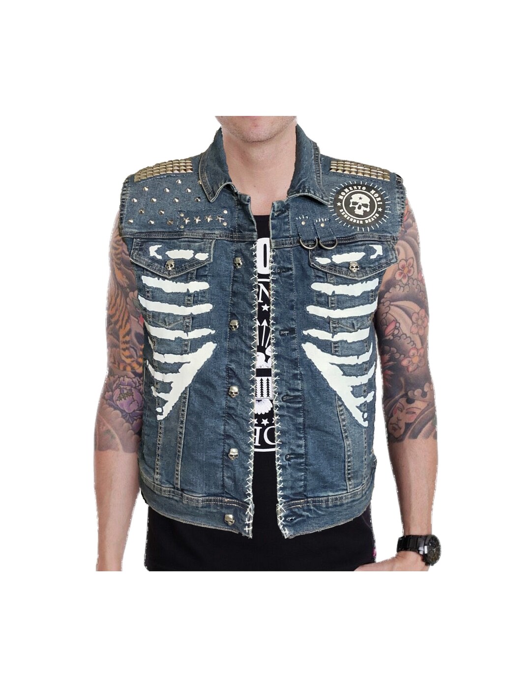 Punk Style Rib Cage Denim Vest - Etsy