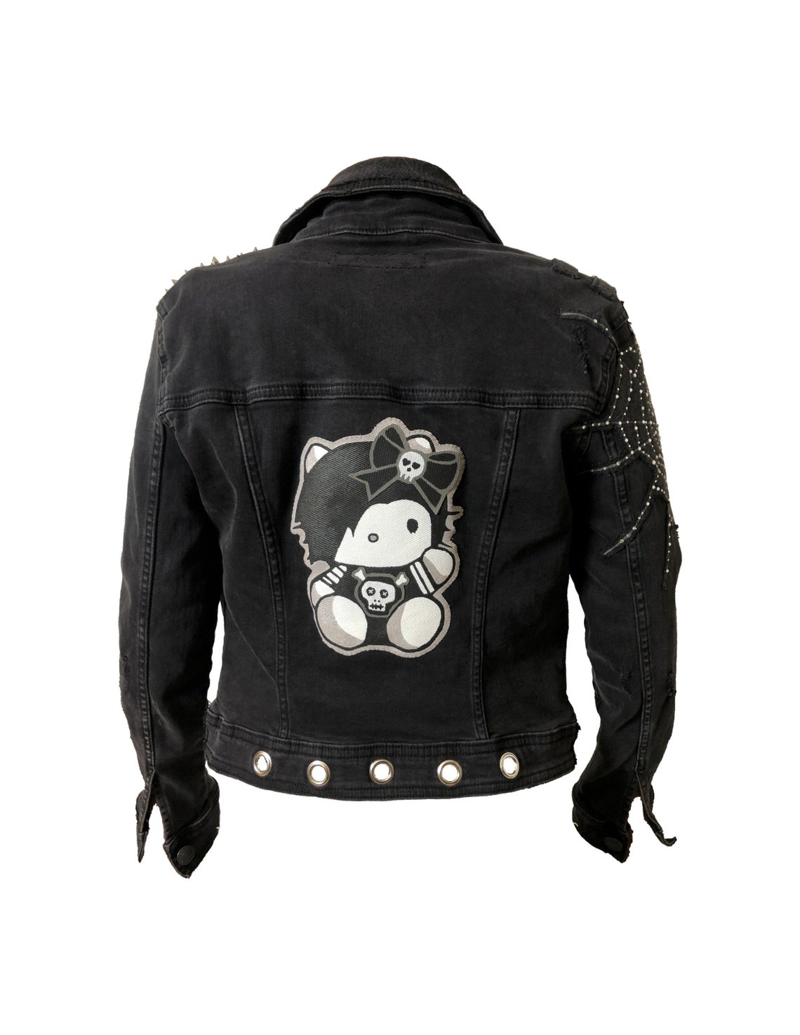 Womens Black Emo/punk Rock/gothic Kitty Bling Denim Jacket - Etsy