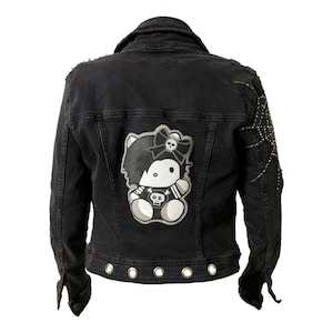 Women’s Black Emo/punk Rock/gothic Kitty Bling Denim Jacket - Etsy