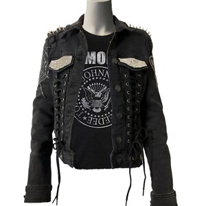 Women’s Black Emo/punk Rock/gothic Kitty Bling Denim Jacket - Etsy