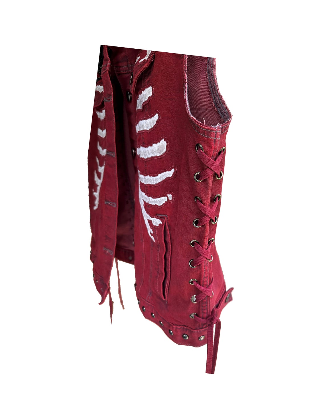 Women's Red Denim Punk Rib Cage Vest - Etsy