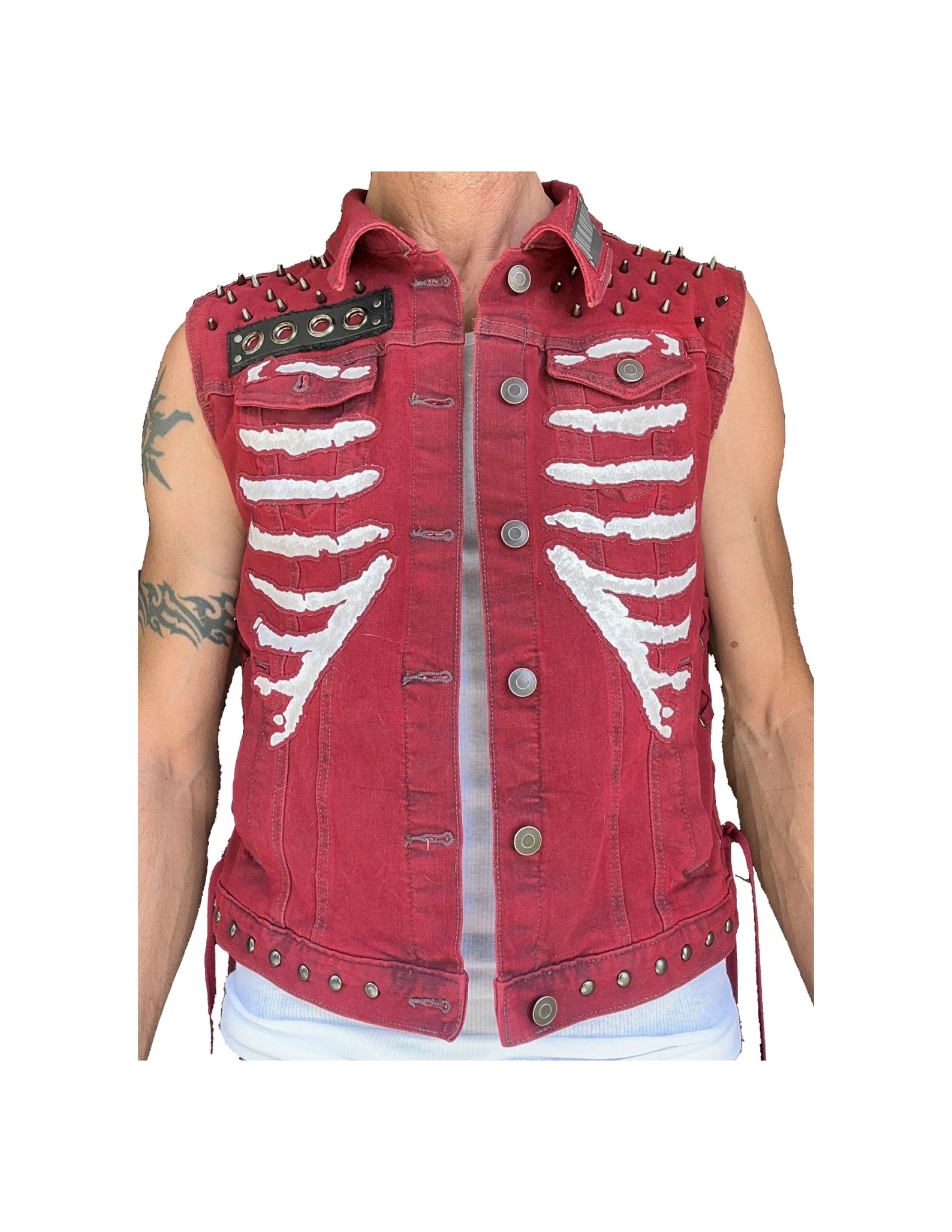 Women's Red Denim Punk Rib Cage Vest - Etsy