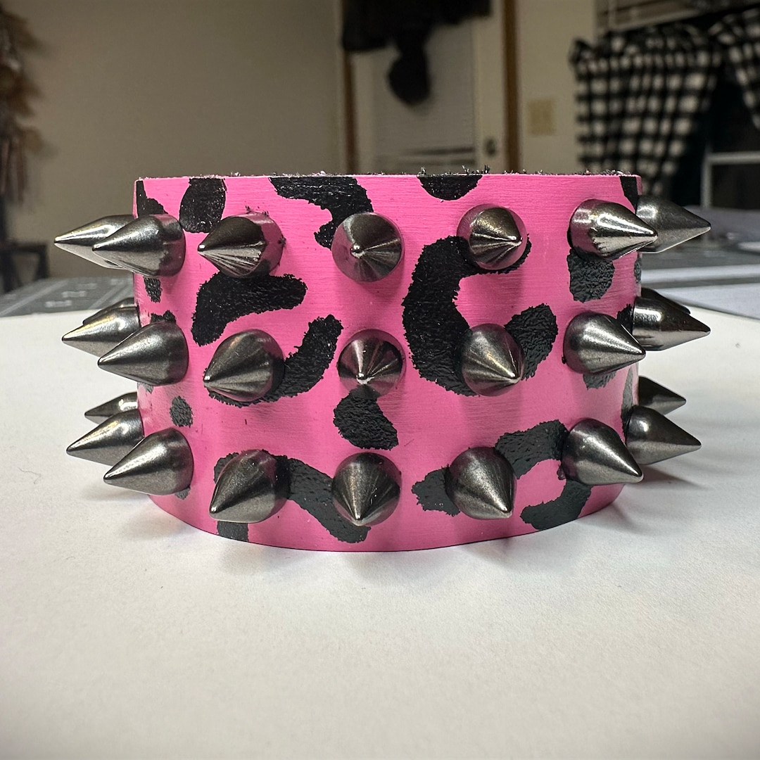 Punk Leopard Print Spiked Leather Bracelet - Etsy