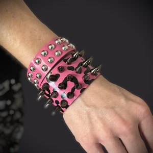 Punk Leopard Print Spiked Leather Bracelet - Etsy