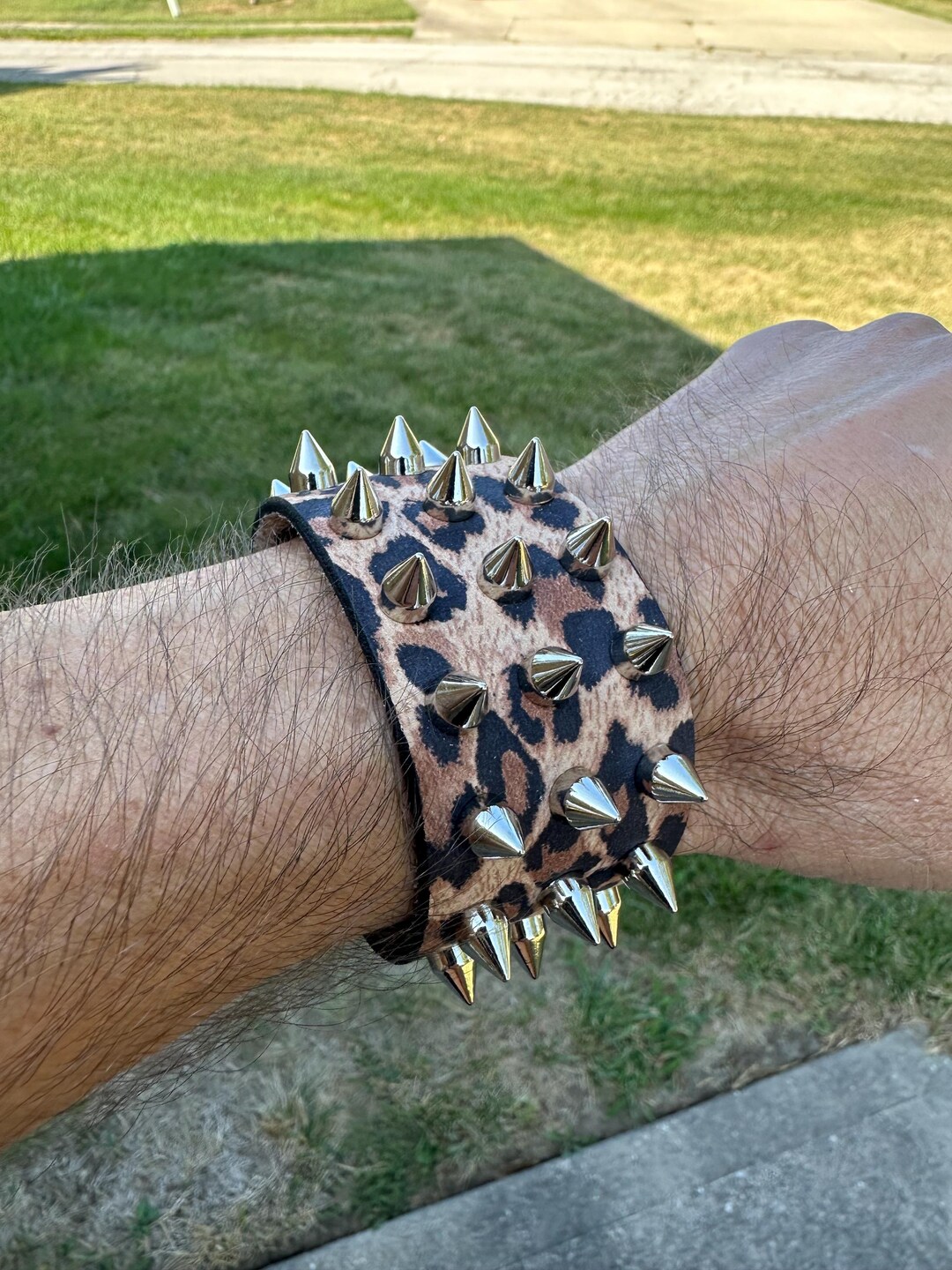 Brown Leopard Print Spiked Leather Bracelet - Etsy