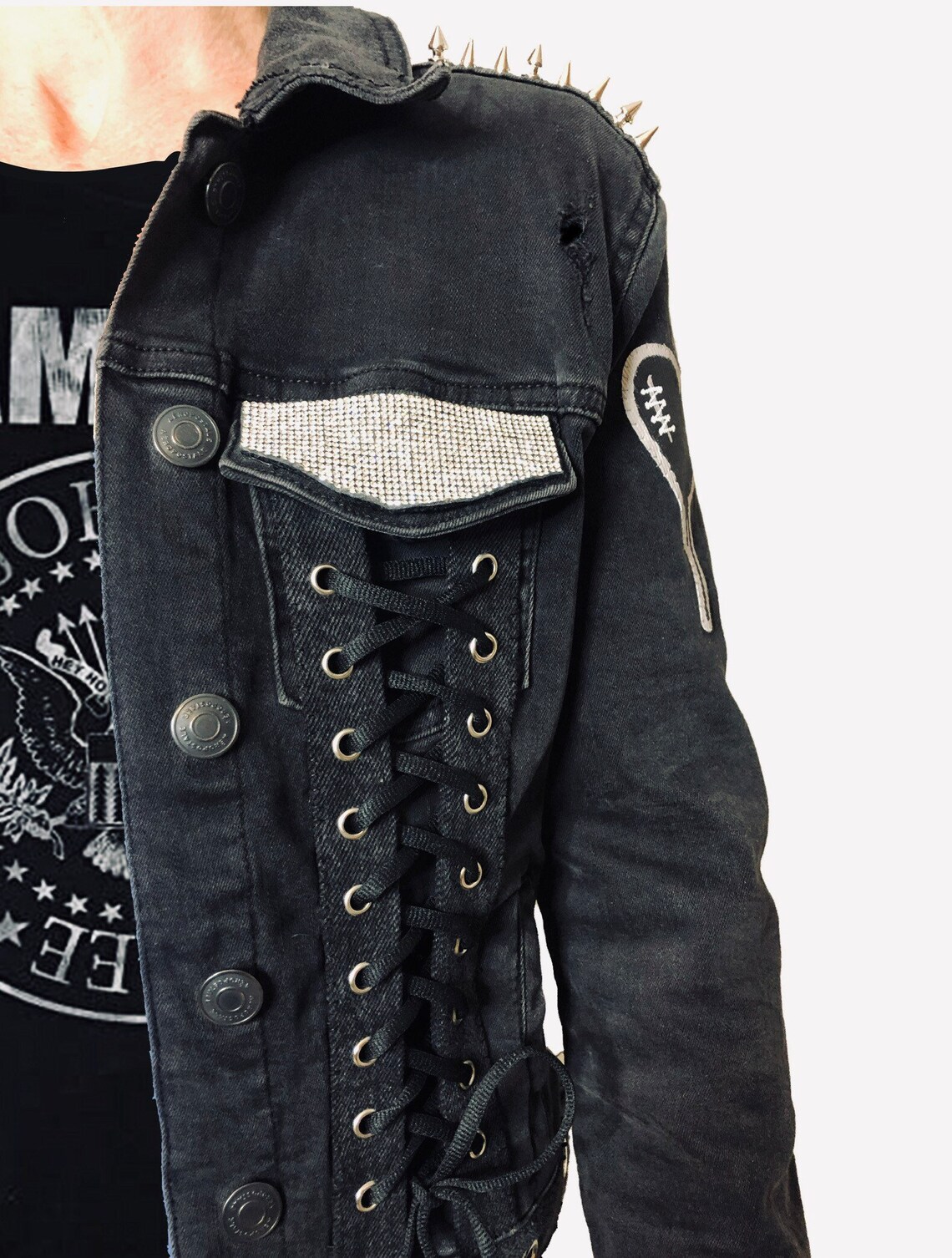 Womens Black Emo/punk Rock/gothic Kitty Bling Denim Jacket - Etsy