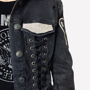 Women’s Black Emo/punk Rock/gothic Kitty Bling Denim Jacket - Etsy