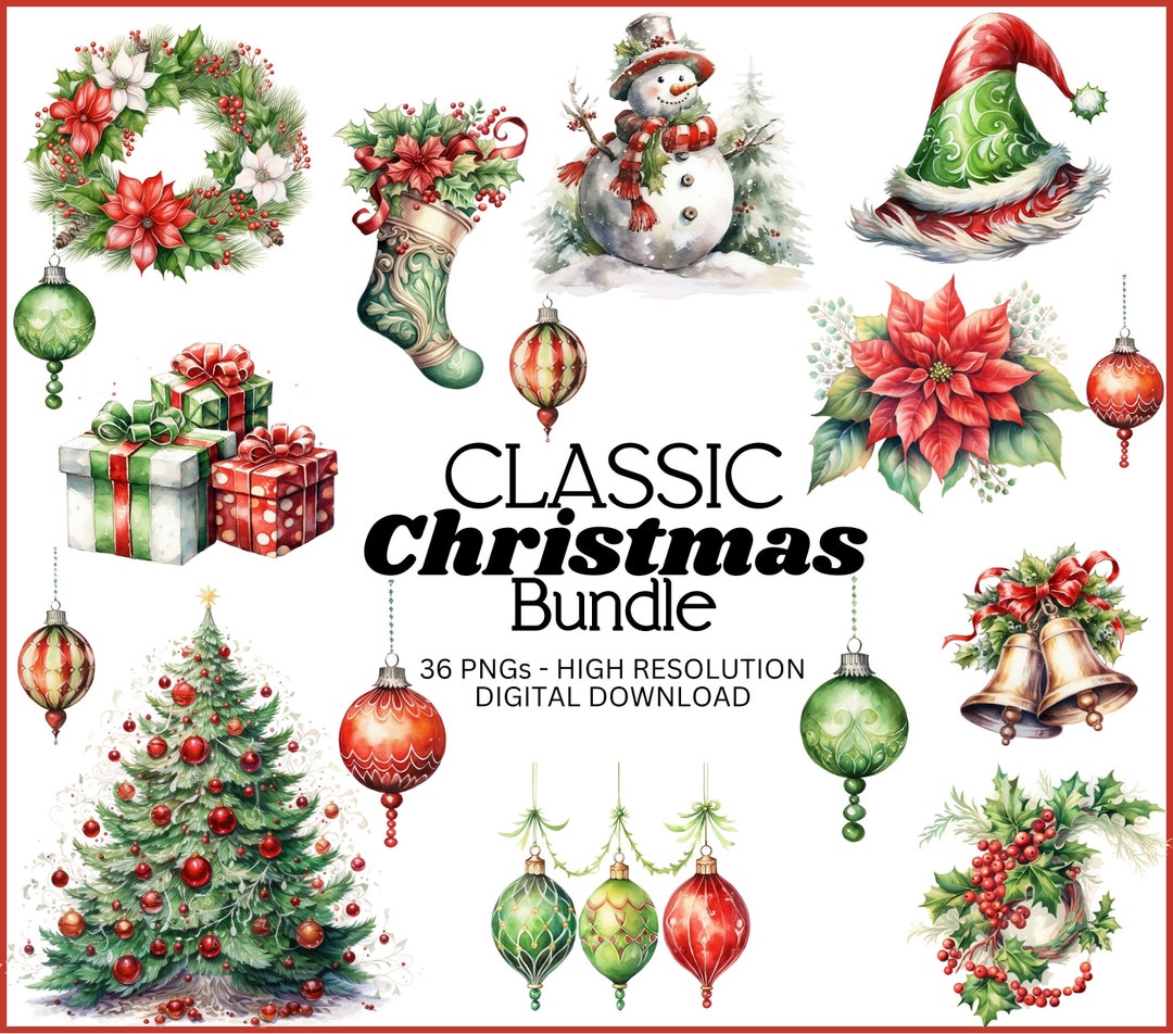 Christmas Clipart Bundle Classic Christmas Colors Christmas Clipart ...