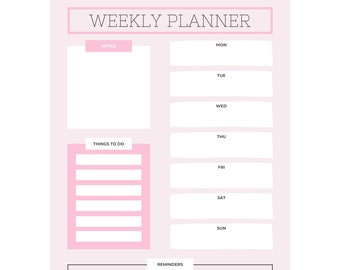 Minimalist Weekly Planner - Pink - DIGITAL DOWNLOAD - Etsy