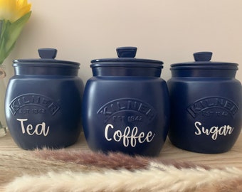 Navy Tea Coffee Sugar Canisters - Etsy UK