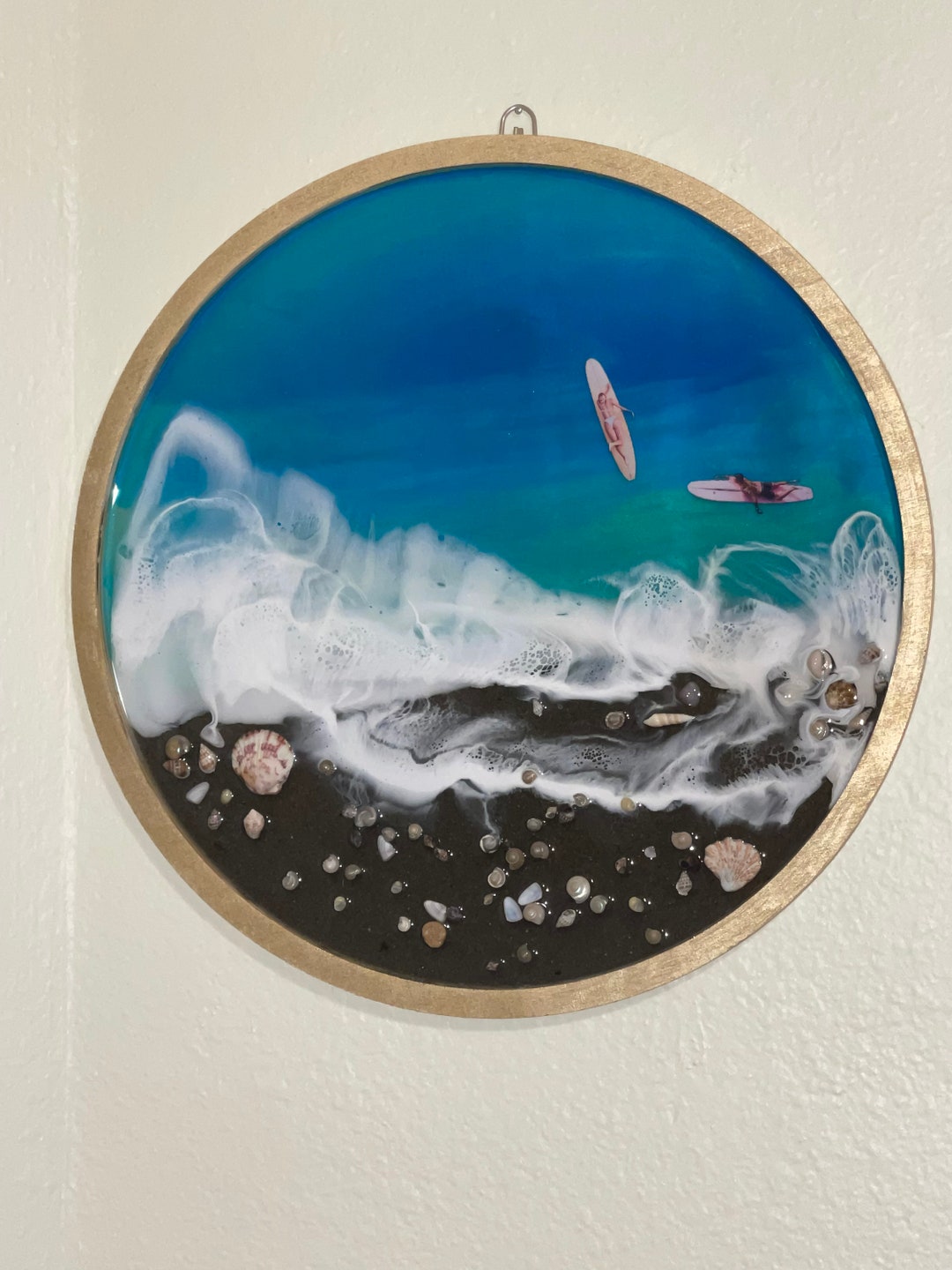 Epoxy Beach Scene- Surfers Paddling Out- Resin Waves- Epoxy Ocean Scene ...