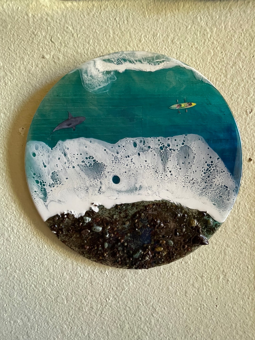 Epoxy Beach Scene- Epoxy Waves- Resin Ocean Scene- Kayaker and Shark - Etsy