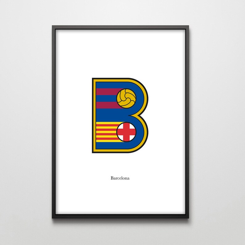 Barcelona Letter Crest Print A3 29.7 Cm X 42 Cm - Poster Print ...
