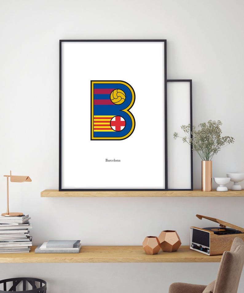 Barcelona Letter Crest Print A3 29.7 Cm X 42 Cm - Poster Print ...