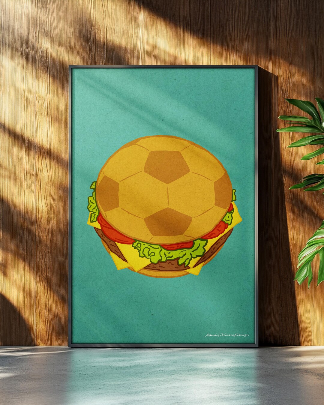 Football Burger Print: Hand-drawn Food Poster, Kitchen Wall Art ...