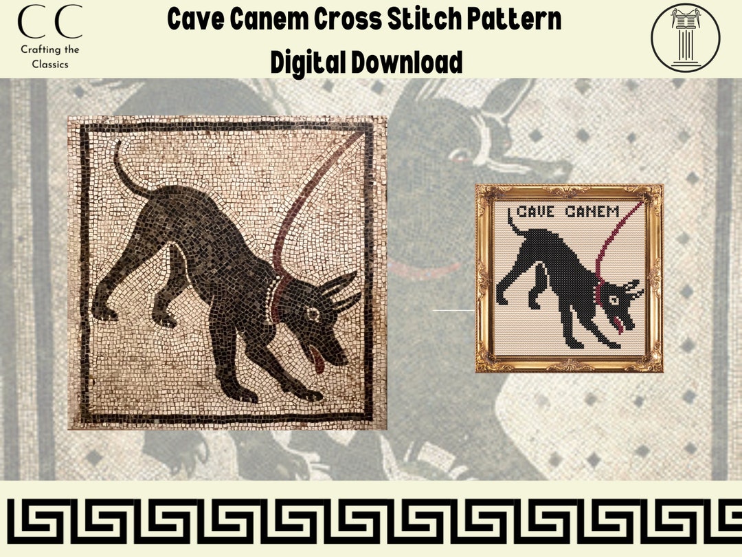 Cave Canem Roman Mosaic Cross Stitch Pattern Digital PDF Download - Etsy