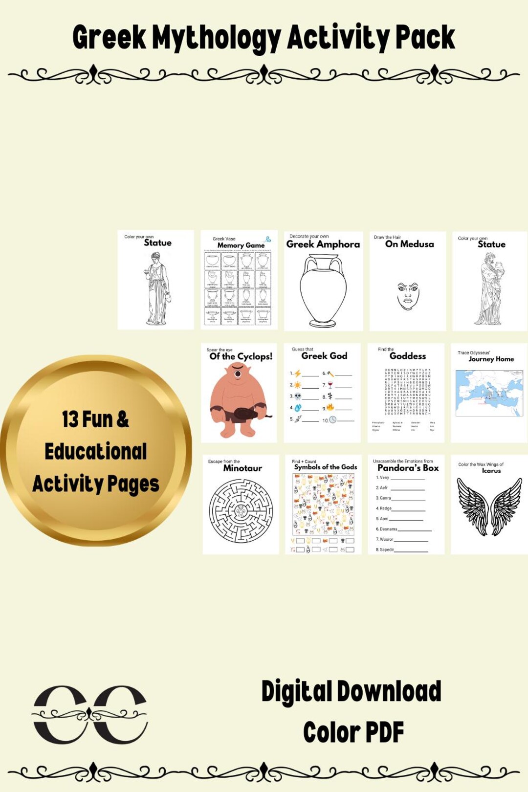 Greek Mythology Printable Activity Pack | 13 Activity Games Bundle ...