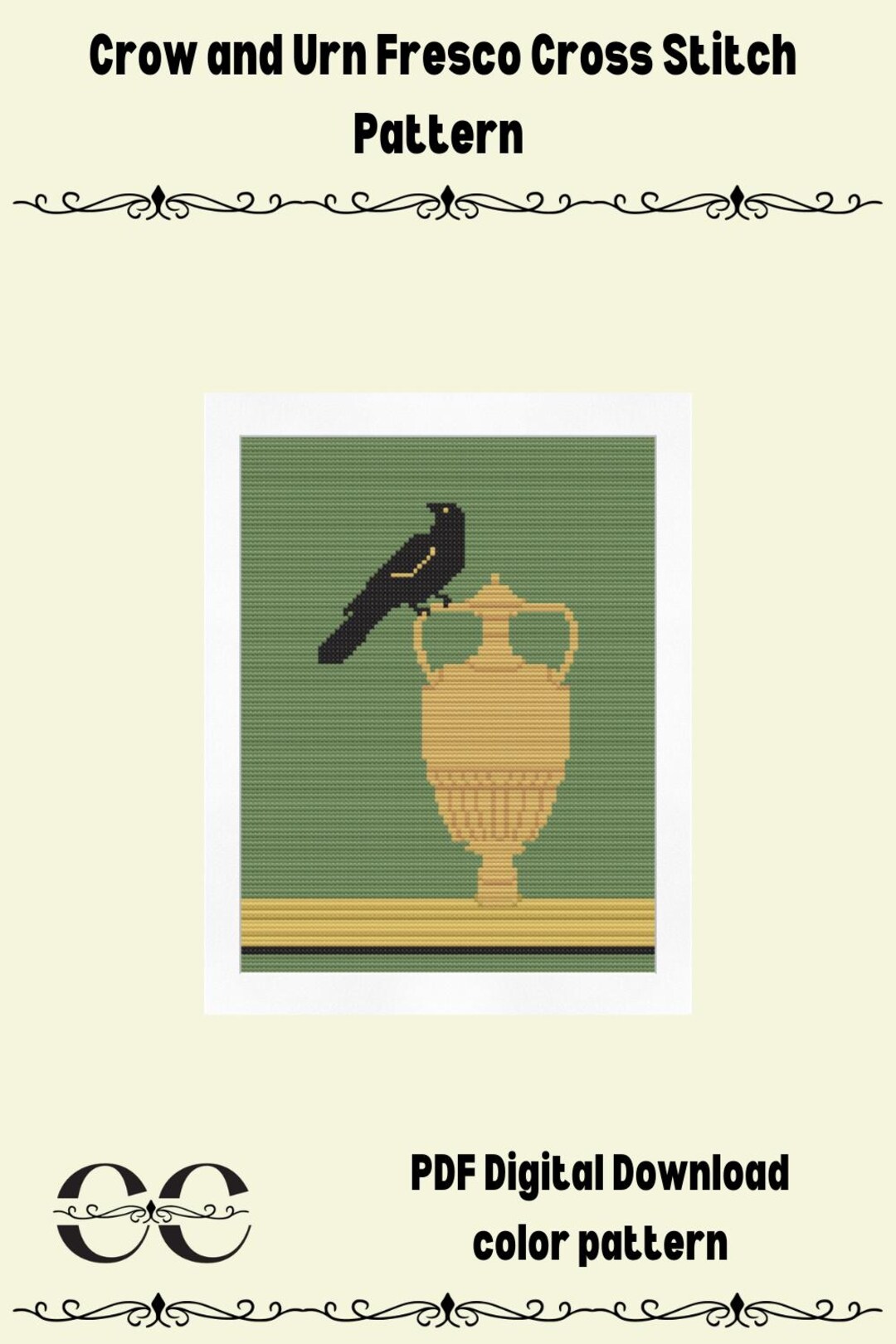 Roman Fresco Blackbird and Vase Cross Stitch Pattern Digital Download ...