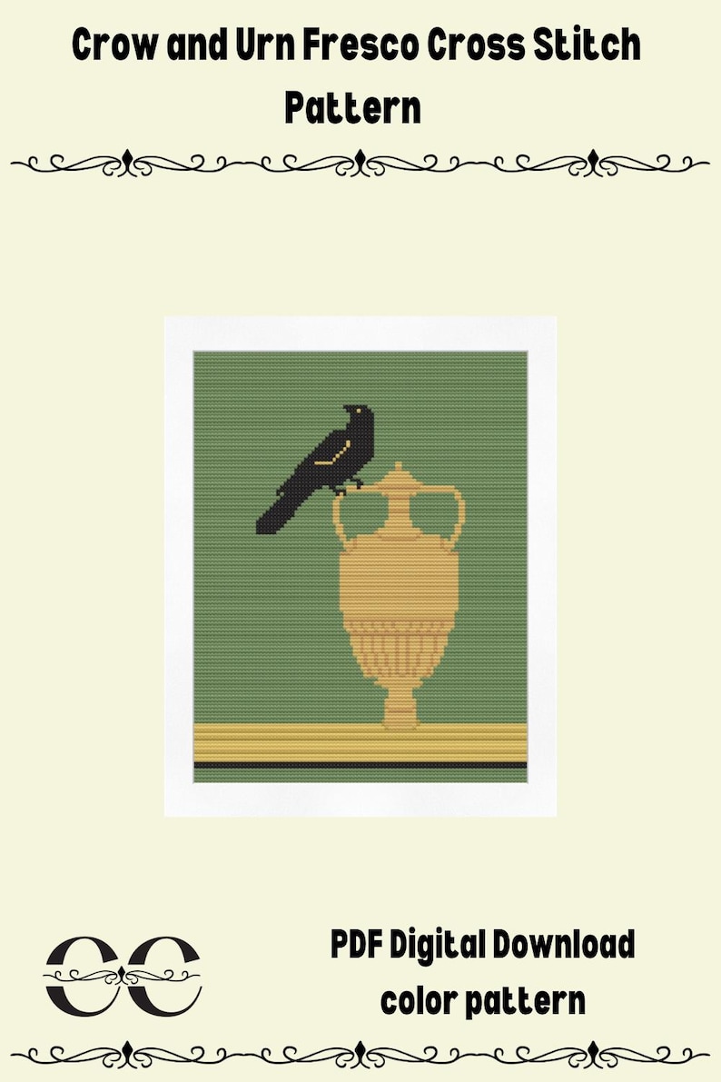 Roman Fresco Blackbird and Vase Cross Stitch Pattern Digital Download ...