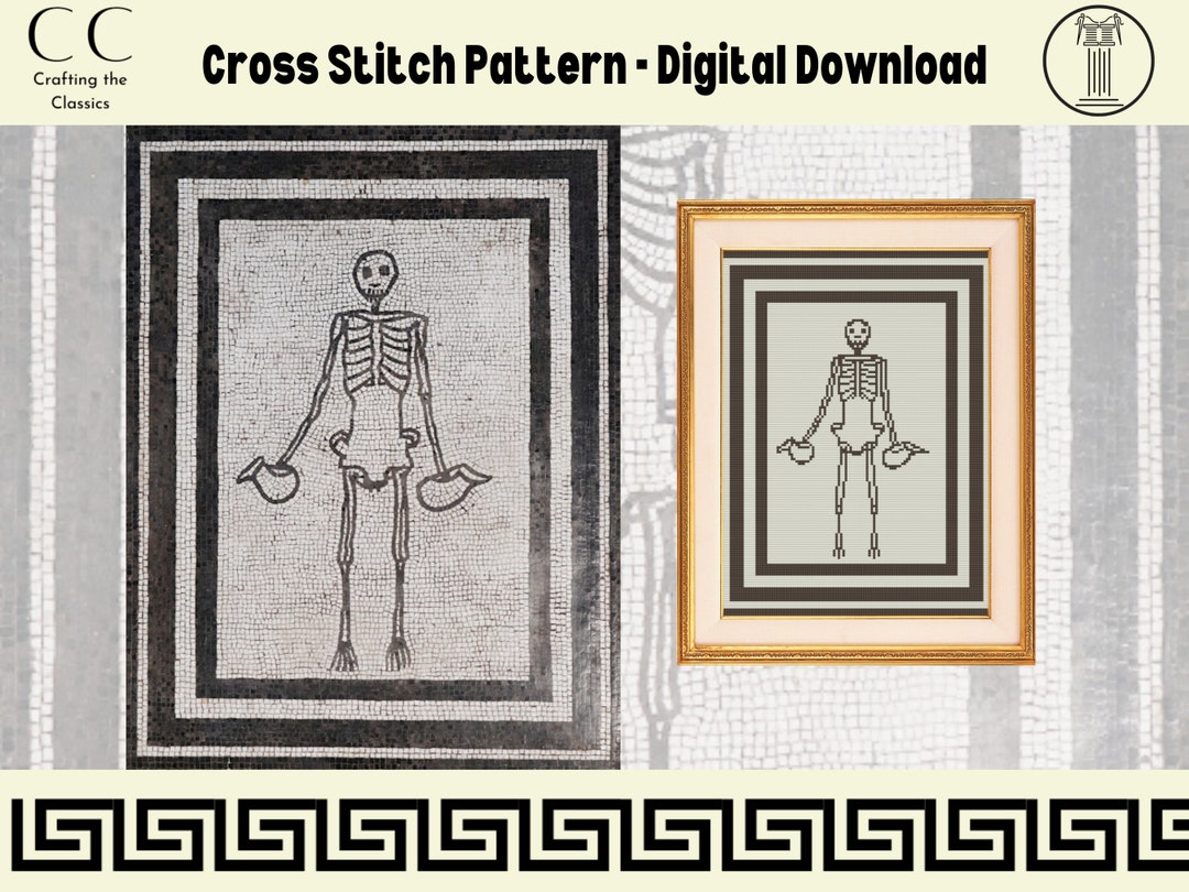 Roman Mosaic Cross Stitch Pattern Digital Download Carpe Diem Skeleton ...