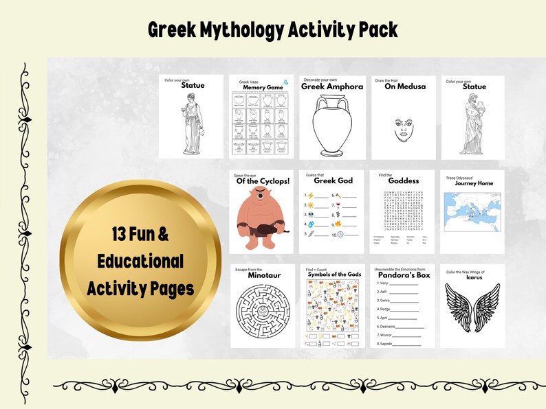 Greek Mythology Printable Activity Pack 13 Activity Games Bundle Party ...