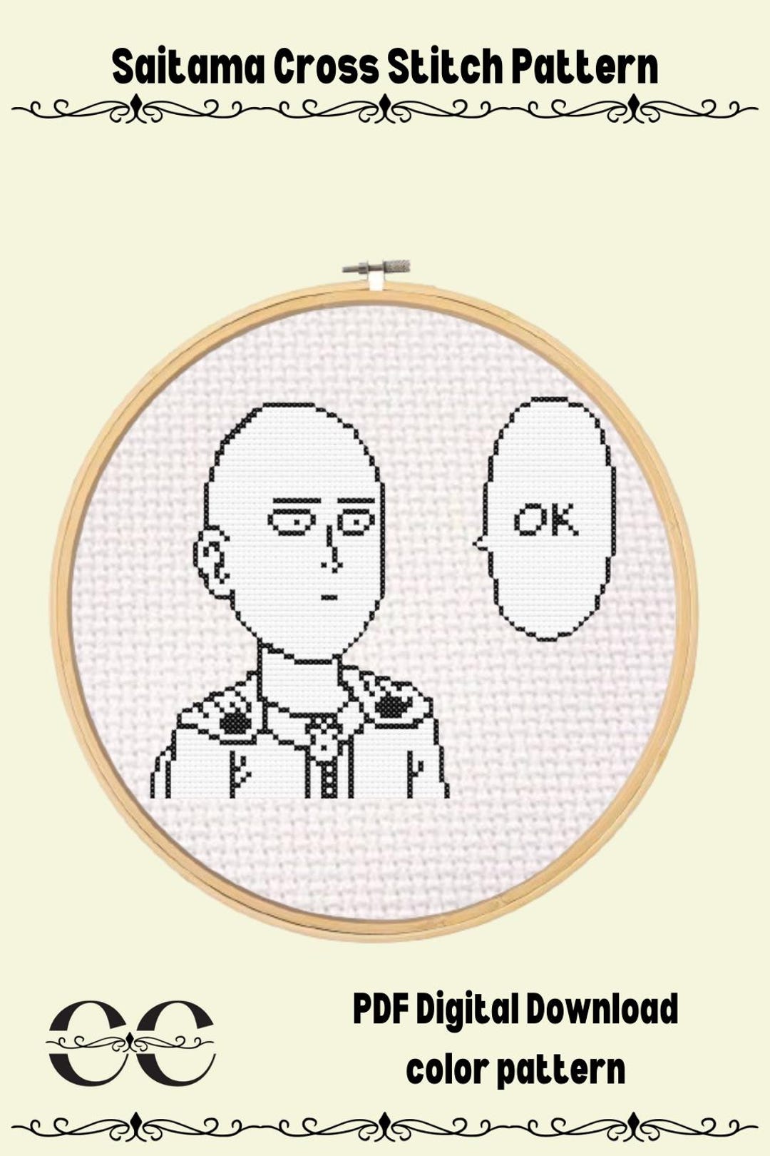 One Punch Man Saitama Cross Stitch Pattern Digital Download Anime Cross ...