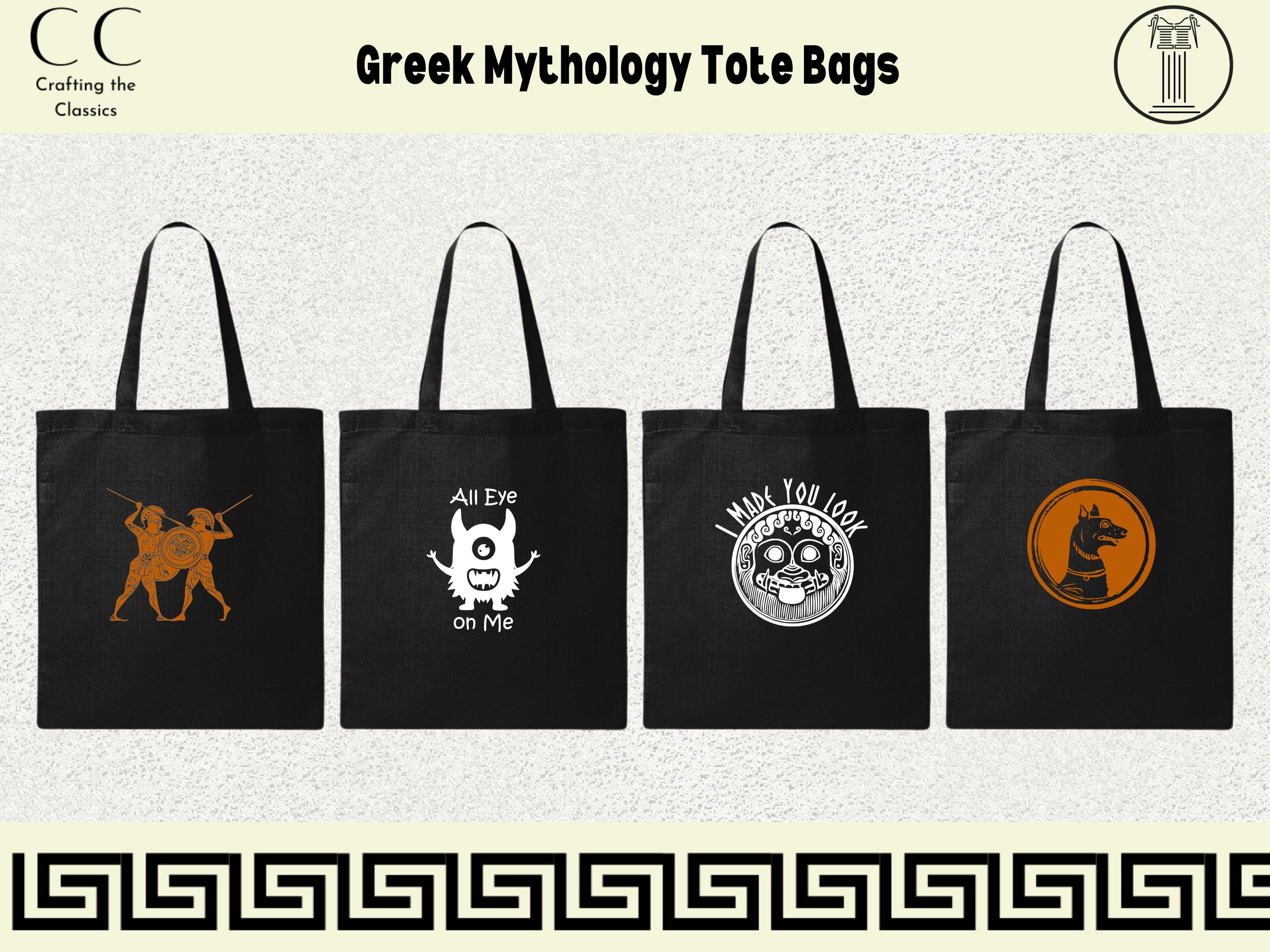 Ancient Greek Inspired Tote Bags Choose 1 of 4 Black Tote Designs - Etsy