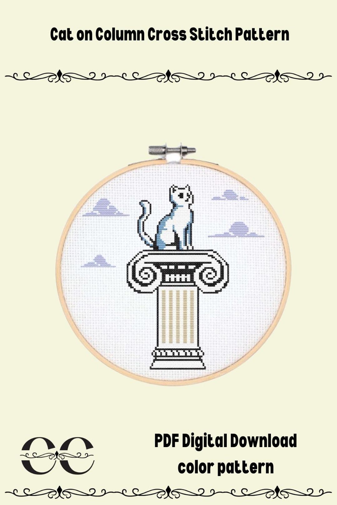 Cat on Column Cross Stitch Pattern | Majestic Feline (PDF Pattern) - Etsy