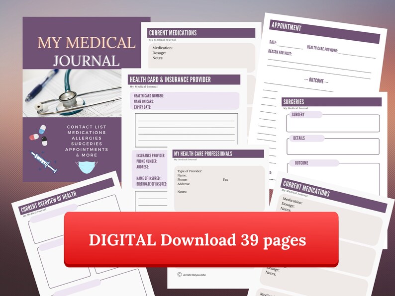 My Medical Journal PRINTABLE Health Tracker and Planner Digital ...