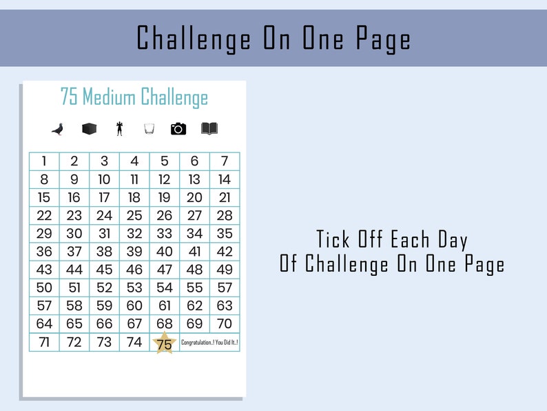 75 Medium Challenge Tracker, 75 Day Challenge Printable, Digital ...