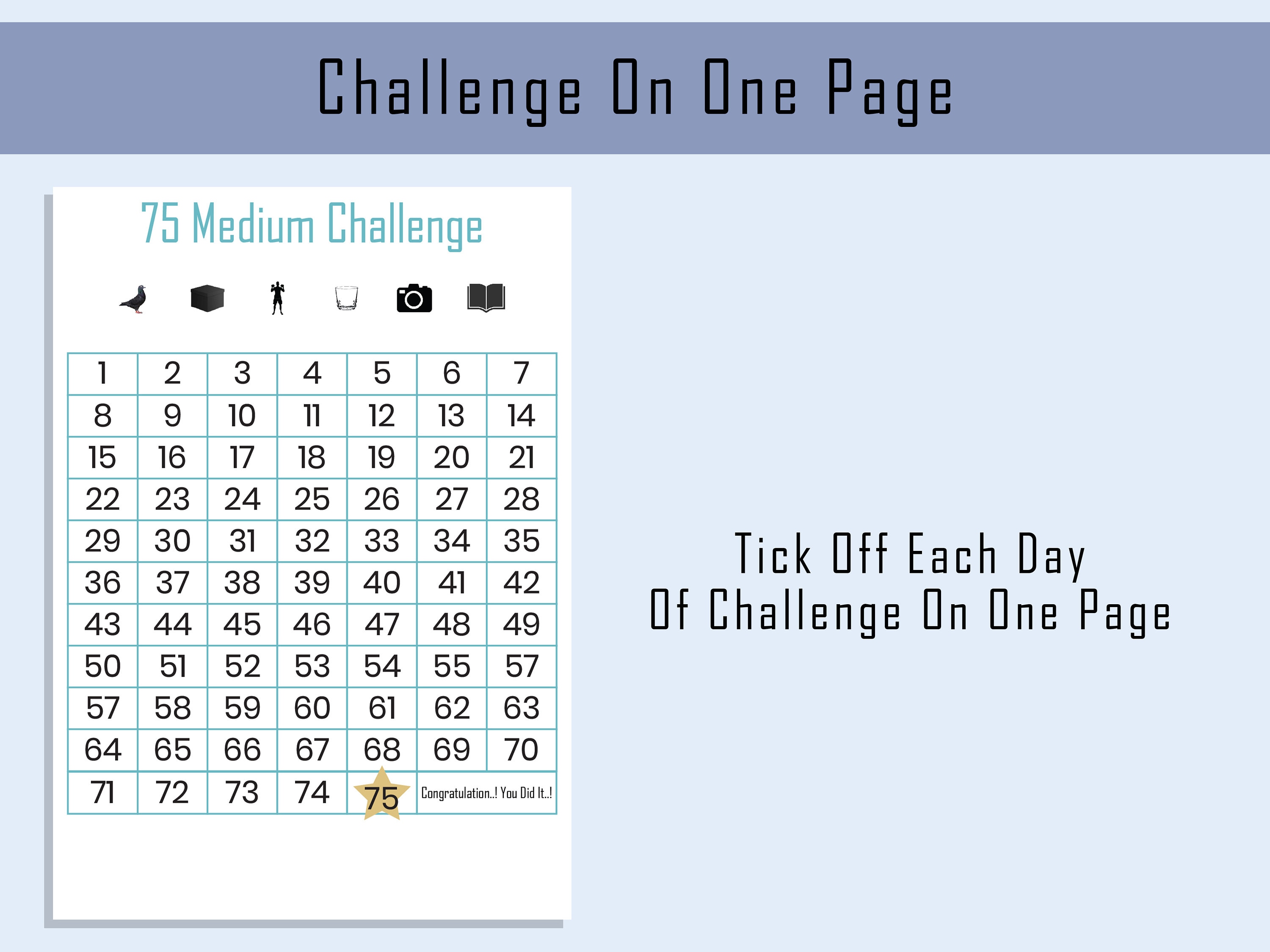 75 Medium Challenge Tracker, 75 Day Challenge Printable, Digital ...