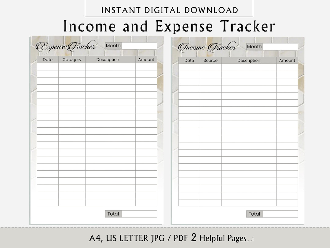 Income Tracker, Expense Tracker, Finance Tracker Set, Income Printable ...