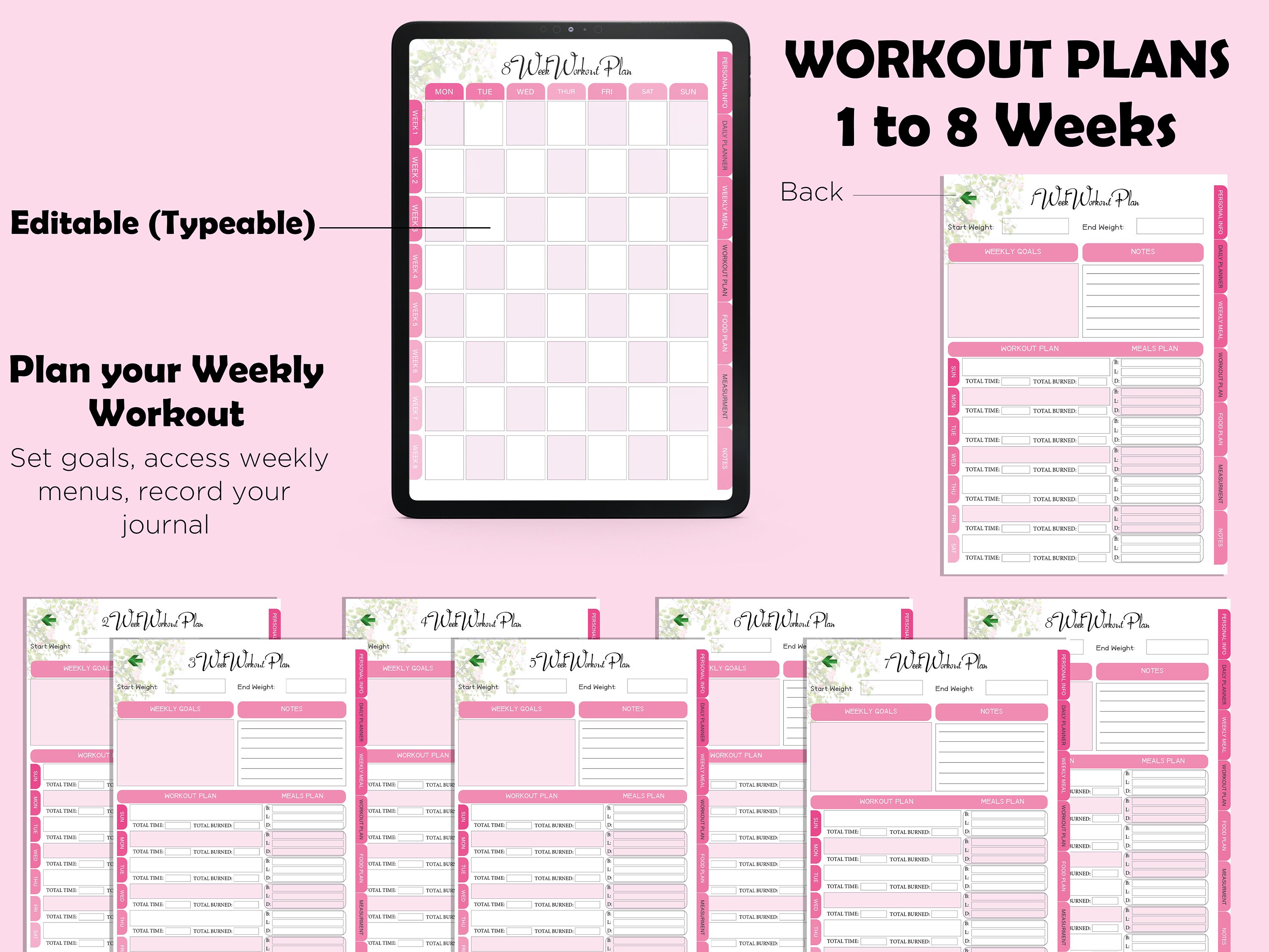 Digital Fitness Planner, Fitness Tracker, Gym Planner, Hyperlink Planner, Editable Planner, Meal ...