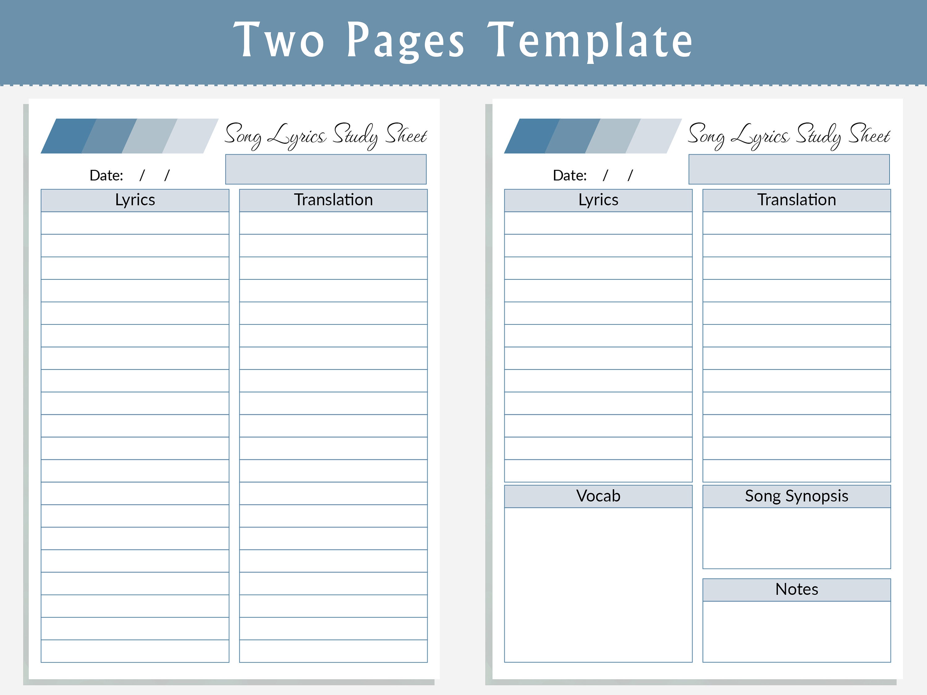 Printable Song Lyrics Study Sheet, Language Study Journal, Language ...