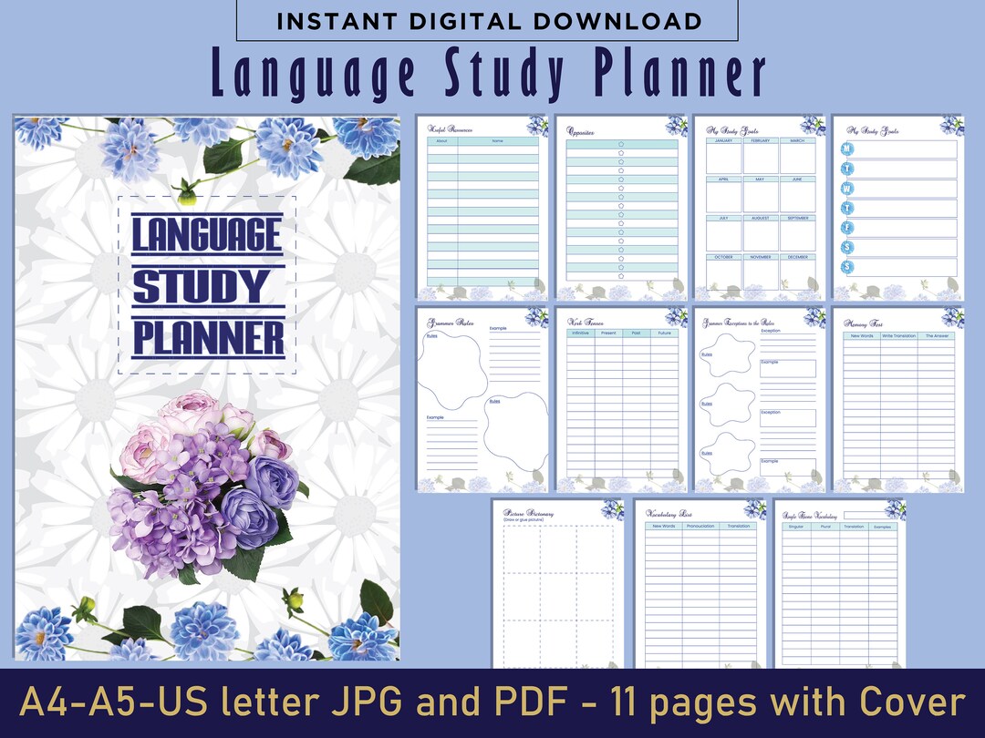 Printable Language Study Planner, Language Study Journal, Language ...