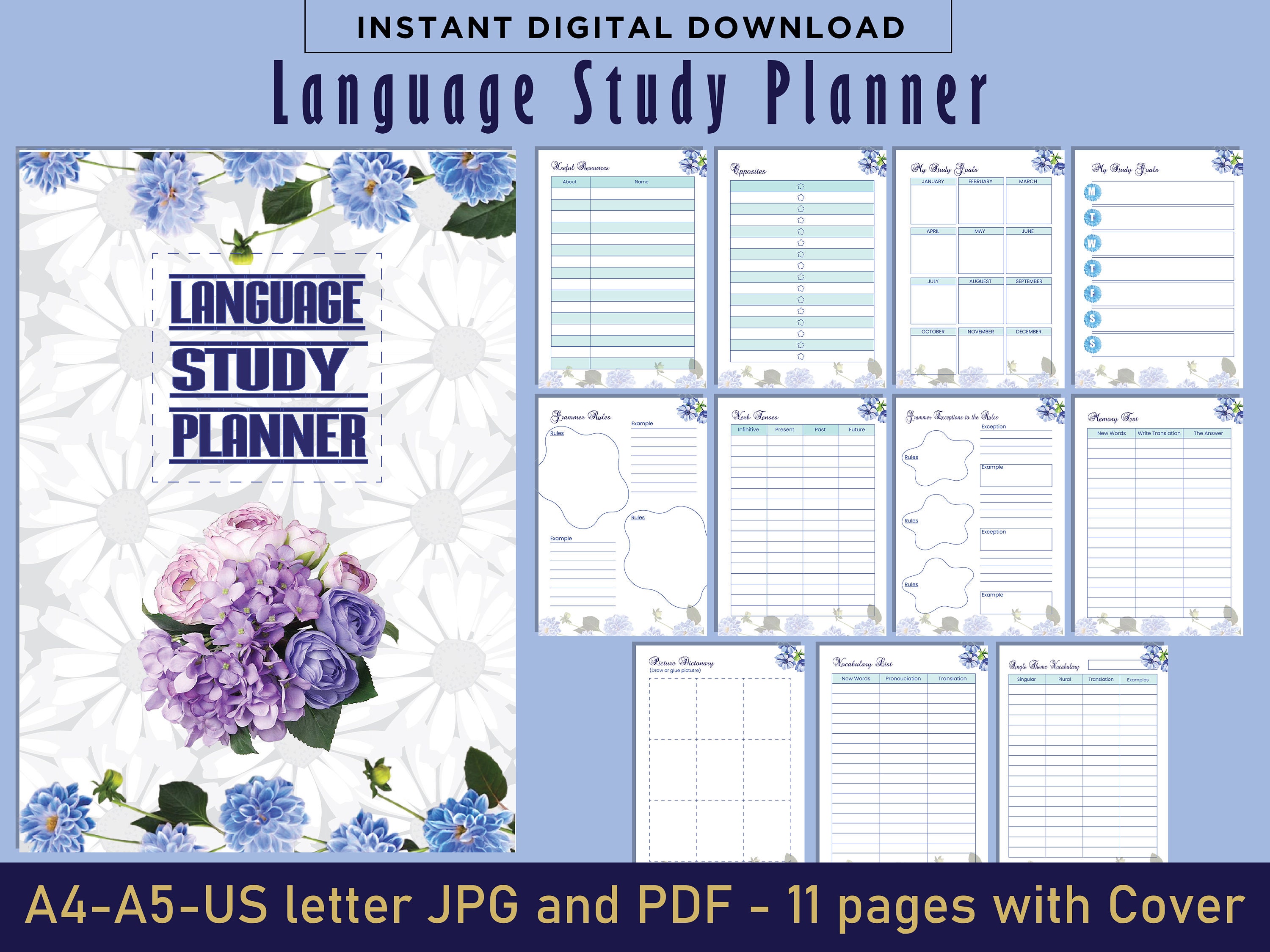Printable Language Study Planner, Language Study Journal, Language ...