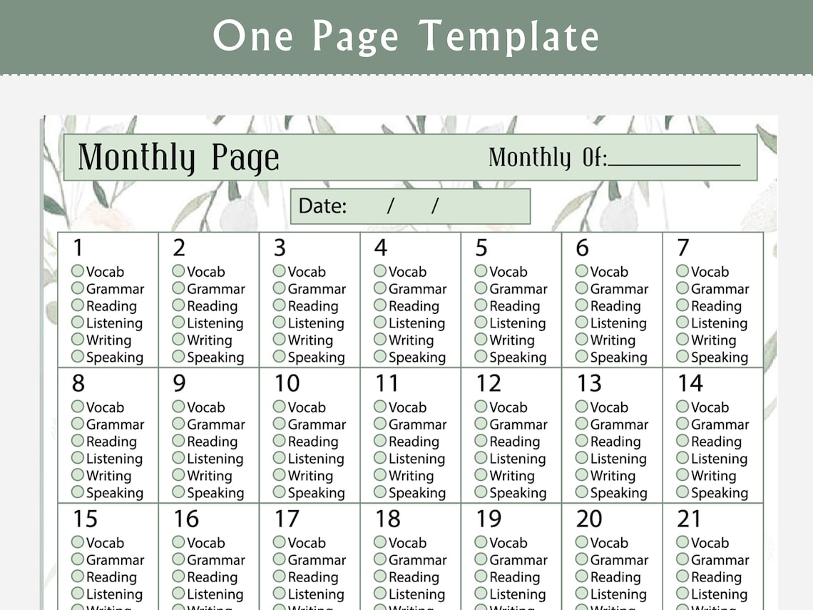 Monthly Language Tracker, Language Study Journal, Language Study ...