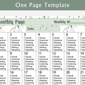 Monthly Language Tracker, Language Study Journal, Language Study ...