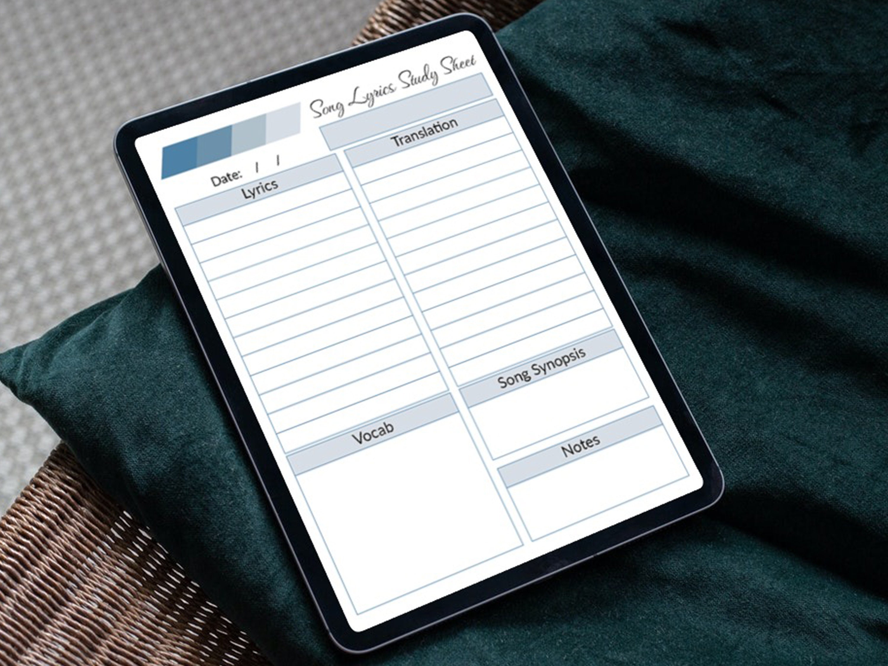 Printable Song Lyrics Study Sheet, Language Study Journal, Language ...